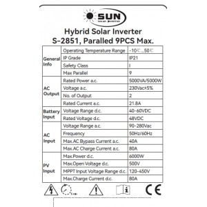 Conderenergy SUN 5KW 48V Hybrid Solar Parallel Inverter S-2851 - GeeWiz