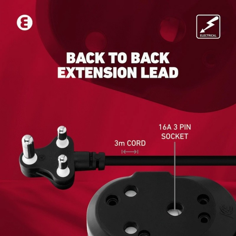 Ellies Back to Back Heavy Duty Extension Lead-3M - GeeWiz