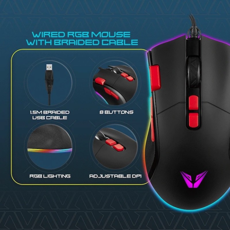 VX Gaming Morpheus Series Wired RGB Mouse with Braided Cable - GeeWiz