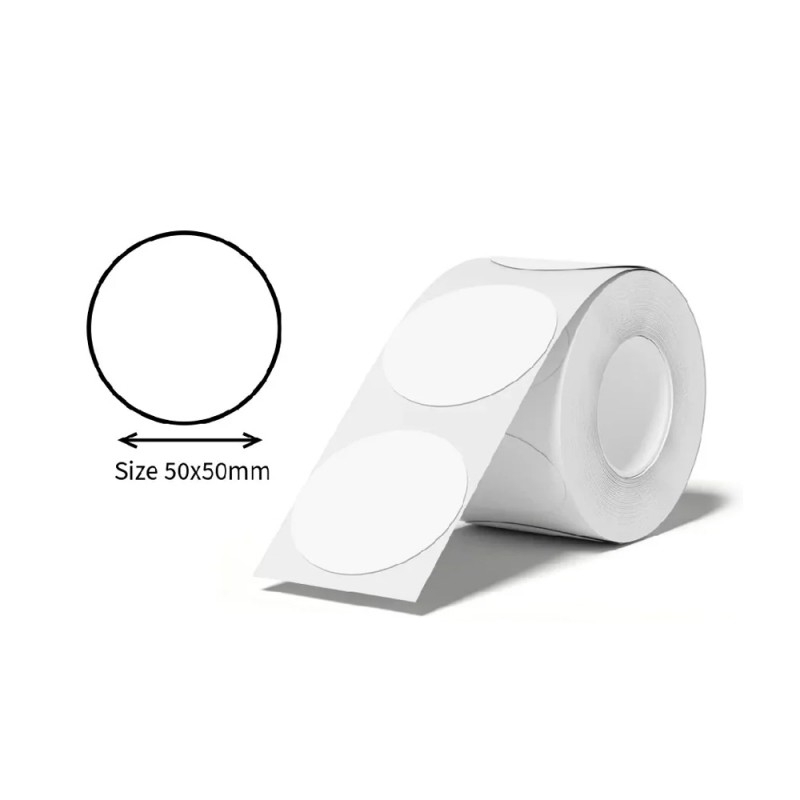 50mm x 50mm Round Self-Adhesive Thermal Label Roll (140 Labels) - GeeWiz