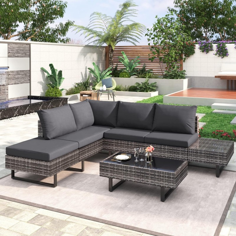 Rattan Cyprus Corner Patio Set Black - GeeWiz