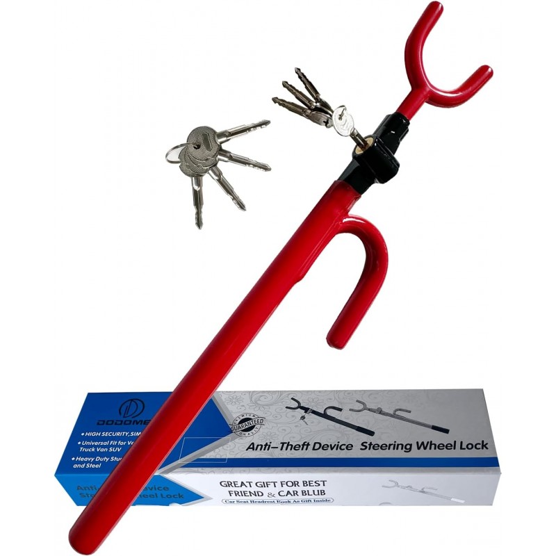 Anti-Theft Vehicle Steering Wheel Lock with 4 Keys - GeeWiz