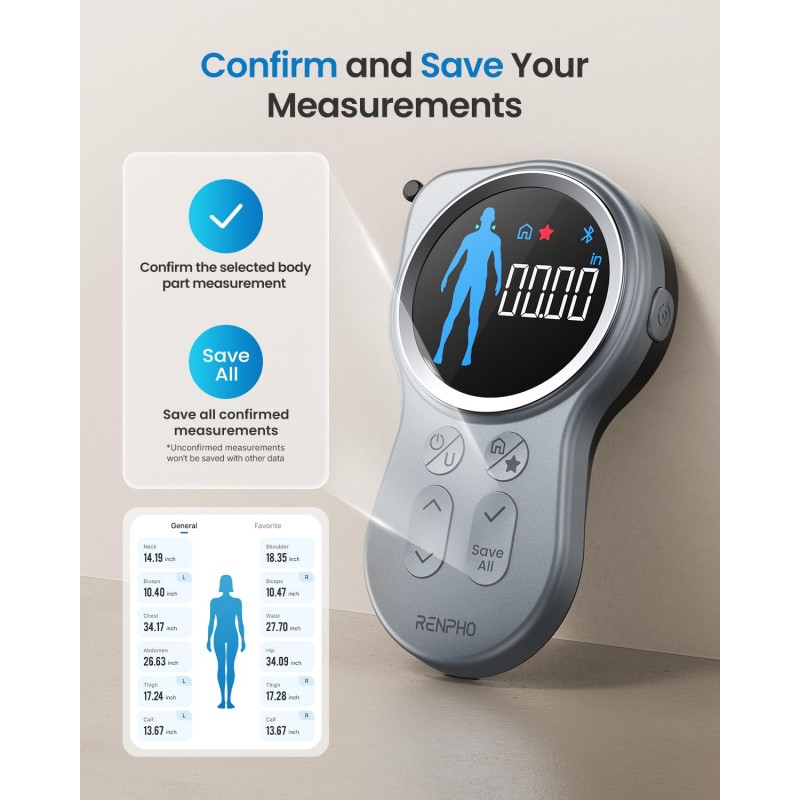 RENPHO Smart Bluetooth Tape Measure with Large Display - GeeWiz