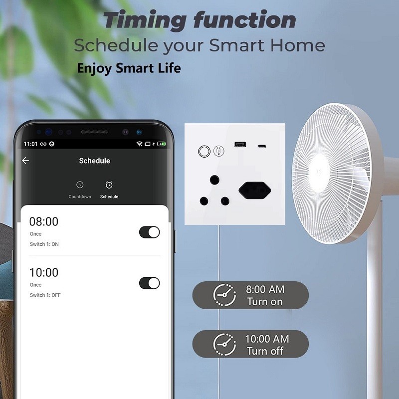 Smart South Africa Wall Socket Switch — 20A SA 3-Pin Wi-Fi Outlet with ...