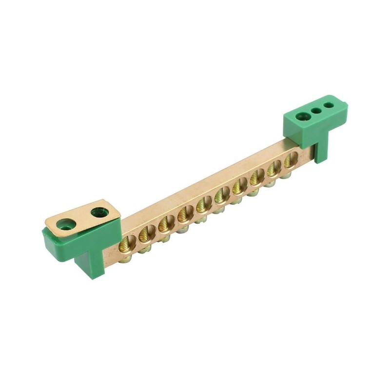 EARTH BRASS BUS BAR 8-WAY 6x9MM GREEN EXTENDED EARTH EB-BC-2-6X9-8W-GR ...