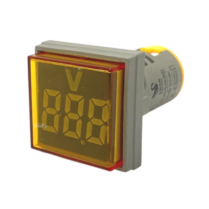 VOLTMETER INDICATOR SQU 500VAC 22mm YELLOW PL-ND22-SQ-500A-Y - GeeWiz