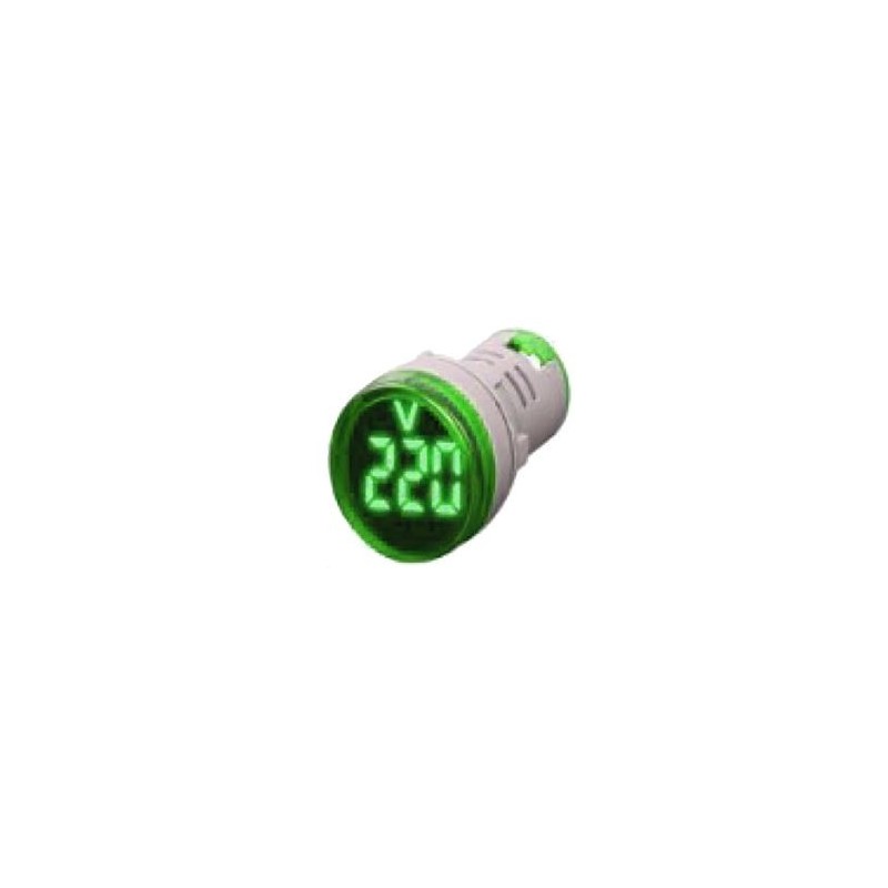 GREEN LED VOLT DISPLAY 50-450VAC 28mm ROUND FACE - GeeWiz