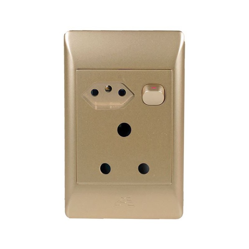 1x16A + 1X NEW SA SW. SOCKET 2x4 C/W CHAMPAGNE COVER PLATE - GeeWiz