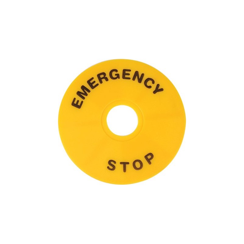 E-STOP 90MM Dia. Yellow Legend Plate - GeeWiz